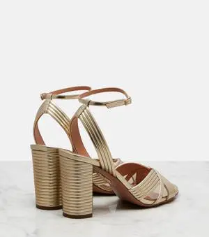 AQUAZZURA Metallic Leather Block Heel Sandals