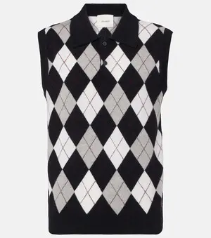 LISA YANG Argyle Cashmere Sweater Vest - Black