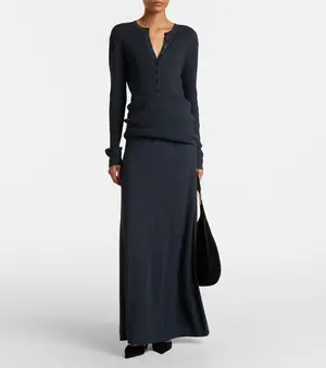 LISA YANG Adrienne Cotton And Cashmere Midi Skirt - Grey