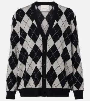 LISA YANG Lisa Yang Raelyn Argyle Cashmere Cardigan Black