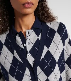 LISA YANG Raelyn Argyle Cashmere Cardigan - Grey