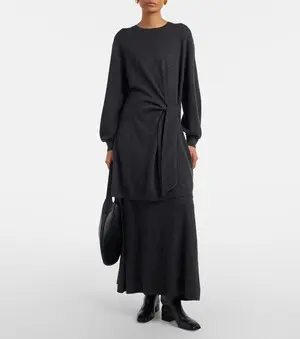 LISA YANG Gabrielle Gathered Cashmere Sweater Dress - Grey