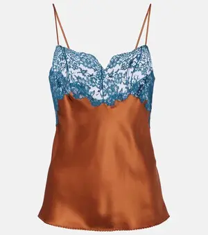Saint Laurent Lace-trimmed Silk Camisole - Brown