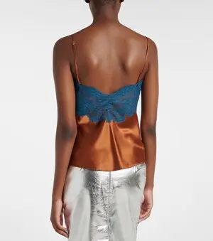 Saint Laurent Lace-trimmed Silk Camisole - Brown