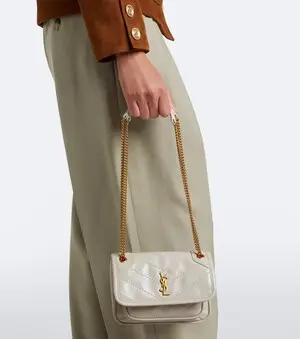 Saint Laurent Niki Cassandre Mini Leather Shoulder Bag - White