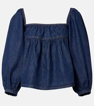 Saint Laurent Gathered Denim Blouse - Blue