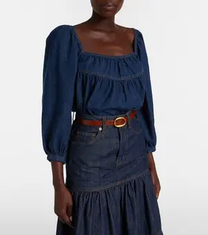 Saint Laurent Gathered Denim Blouse