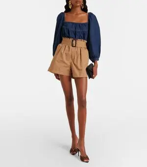 Saint Laurent Gathered Denim Blouse