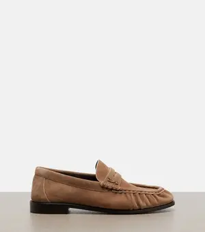 Saint Laurent Le Loafer Suede Penny Loafers - Beige