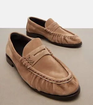 Saint Laurent Le Loafer Suede Penny Loafers - Beige