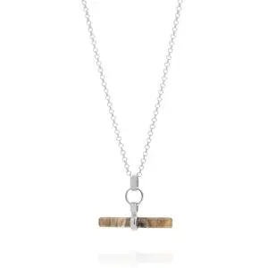 NELLOU JEWELLERY Sterling Silver Labradorite T-bar Necklace - Silver/grey