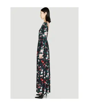Rabanne Rose-print Ruched Maxi Dress