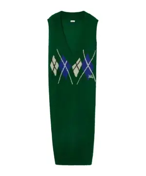 Burberry Argyle Intarsia V-neck Maxi Dress - Blue