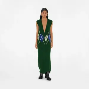 Burberry Argyle Intarsia V-neck Maxi Dress - Blue