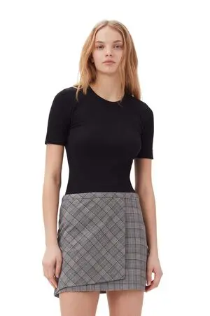 GANNI Checked Wool Miniskirt