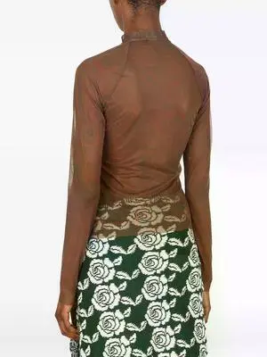 LOUISE LYNGH BJERREGAARD Sheer Graphic Logo Mock Neck Long Sleeve Top