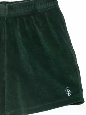 SPORTY & RICH Logo-embroidered Terrycloth Shorts - Green