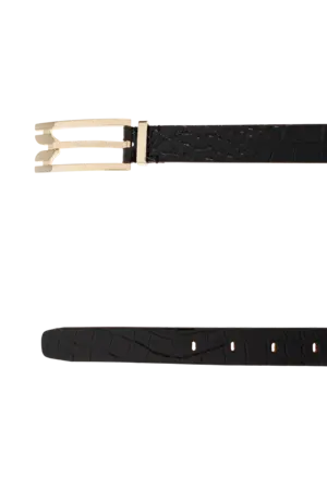 Victoria Beckham Crocodile-embossed Leather Skinny Belt With Gold Geometric Buckle - Black