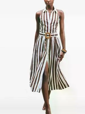 Cara Cara Quentin Midi Striped Belted Dress - Brown