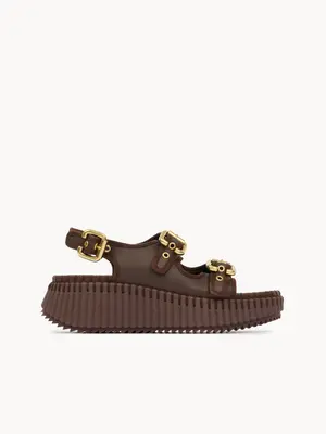 Chloé Nama Wedge Sandals With Paddington Buckles - Chocolate