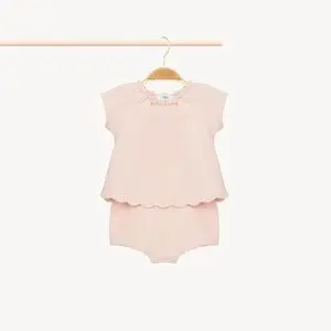 Chloé Organic Cotton Baby Romper With Rhinestone Embellished Scalloped Hem