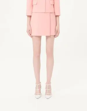 Valentino Garavani Mini Wrap Skirt In Wool Crepe With Double Vgold Detail