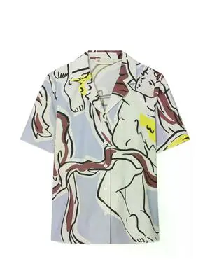 Tory Burch Cherub Print Cotton Camp Shirt - Neutrals