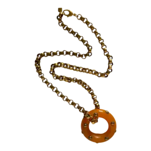 SCCOLLECTION Riley Necklace With Studded Disk Charm - Orange