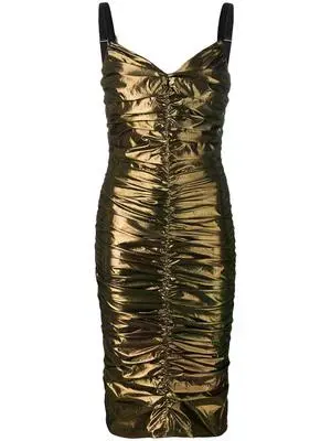 Dolce & Gabbana Lamé Ruched Sweetheart Neckline Midi Dress