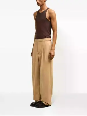 AMI Paris Beige Cotton Wide-leg Trousers