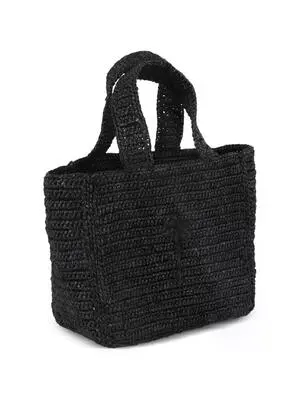 Manebí Embroidered Raffia Tote Bag - Black