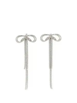 SELF-PORTRAIT Crystal Embellished Bow Drop Earrings - Silver