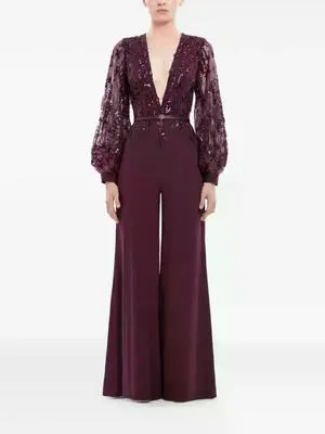 SAIID KOBEISY Embellished V-neck Belted Jumpsuit
