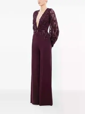 SAIID KOBEISY Embellished V-neck Belted Jumpsuit