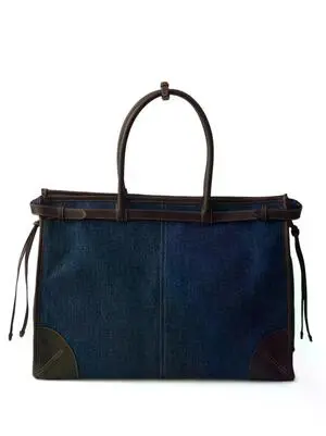 Prada Bonnie Denim And Leather Tote Bag - Blue