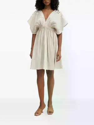 TWINSET Lace-trimmed Striped Mini Dress - Neutrals