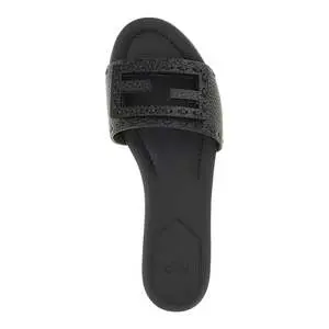 Fendi Baguette Grained Leather Slides - Black