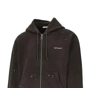 Carhartt Work In Progress Painter Full-zip Hoodie With Distressed Paint Detail - Brown