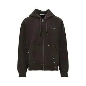 Carhartt Work In Progress Painter Full-zip Hoodie With Distressed Paint Detail - Brown