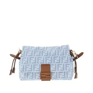 Fendi Mamma Baguette" Denim Ff Motif Bag - Blue