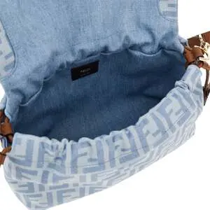 Fendi Mamma Baguette" Denim Ff Motif Bag - Blue