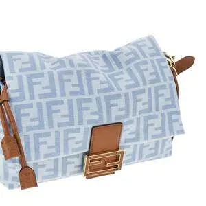 Fendi Mamma Baguette" Denim Ff Motif Bag - Blue