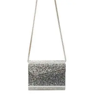 JIMMY CHOO Candy Clutch In Glittered Plexiglass With Metallic Leather Sides - Silver