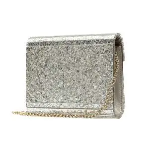 JIMMY CHOO Candy Clutch In Glittered Plexiglass With Metallic Leather Sides - Silver
