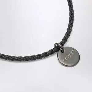 Bottega Veneta Woven Leather Bracelet With Logo Plaque