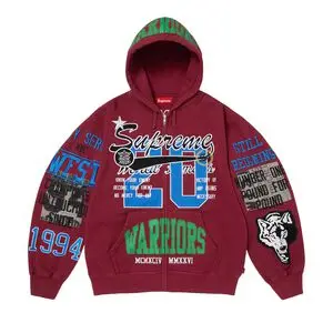 Supreme Warriors Appliqué Zip Up Hooded Sweatshirt - Red