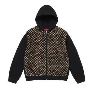 Supreme Checkerboard Faux Fur Zip Up Hooded Sweater