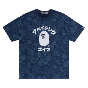 A BATHING APE Japanese Art Camo College Regular Fit Tee - Blue