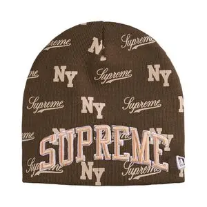 Supreme New Era Monogram Beanie - Brown