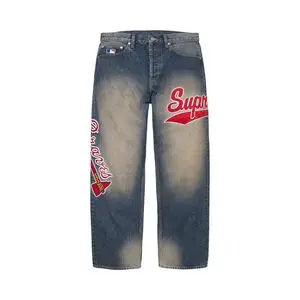 Supreme X Mitchell & Ness Atlanta Braves Loose Fit Jean Washed Indigo - Blue